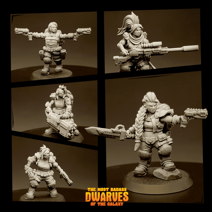 3D Printable Sci-Fi Female Dwarf Commandos by DropMiniz